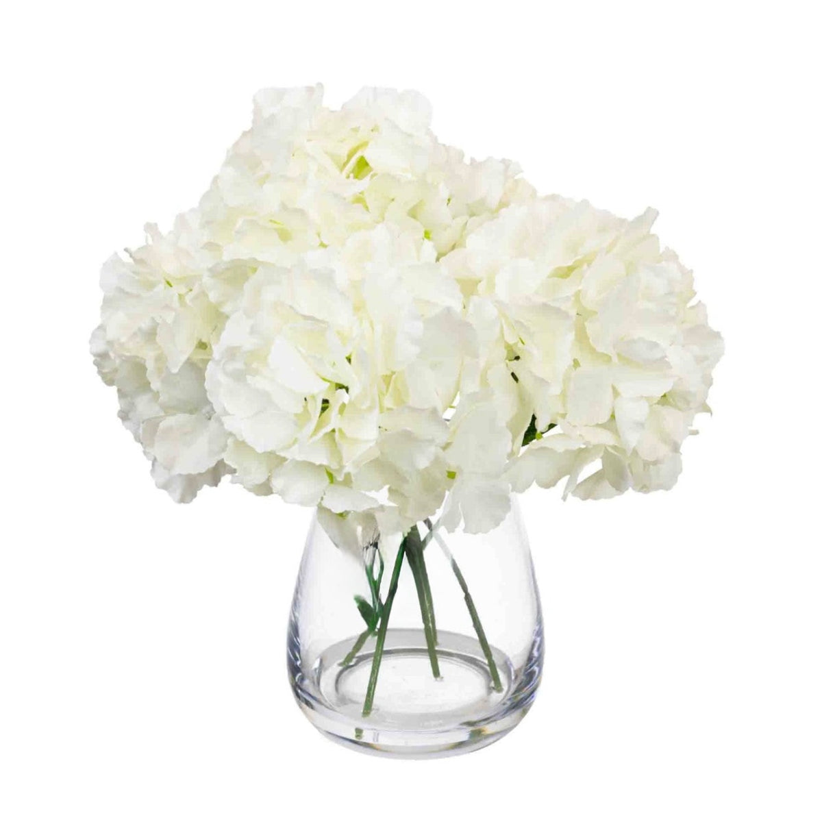 White Hydrangeas In Tall Glass Vase – LUXE FURNITURE & HOMEWARES