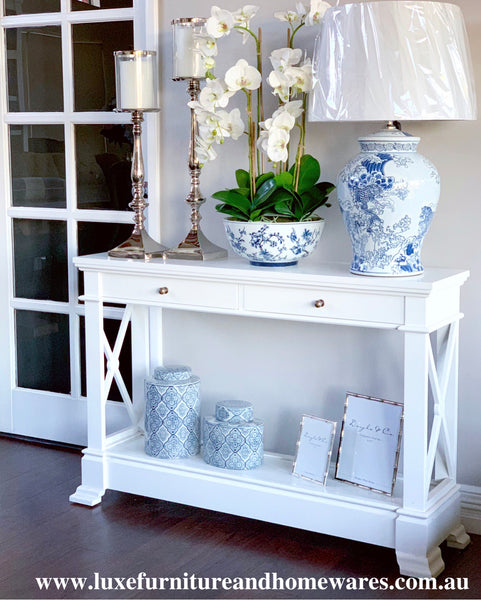Bayview Two Drawer Console Hall Table In White – LUXE FURNITURE & HOMEWARES