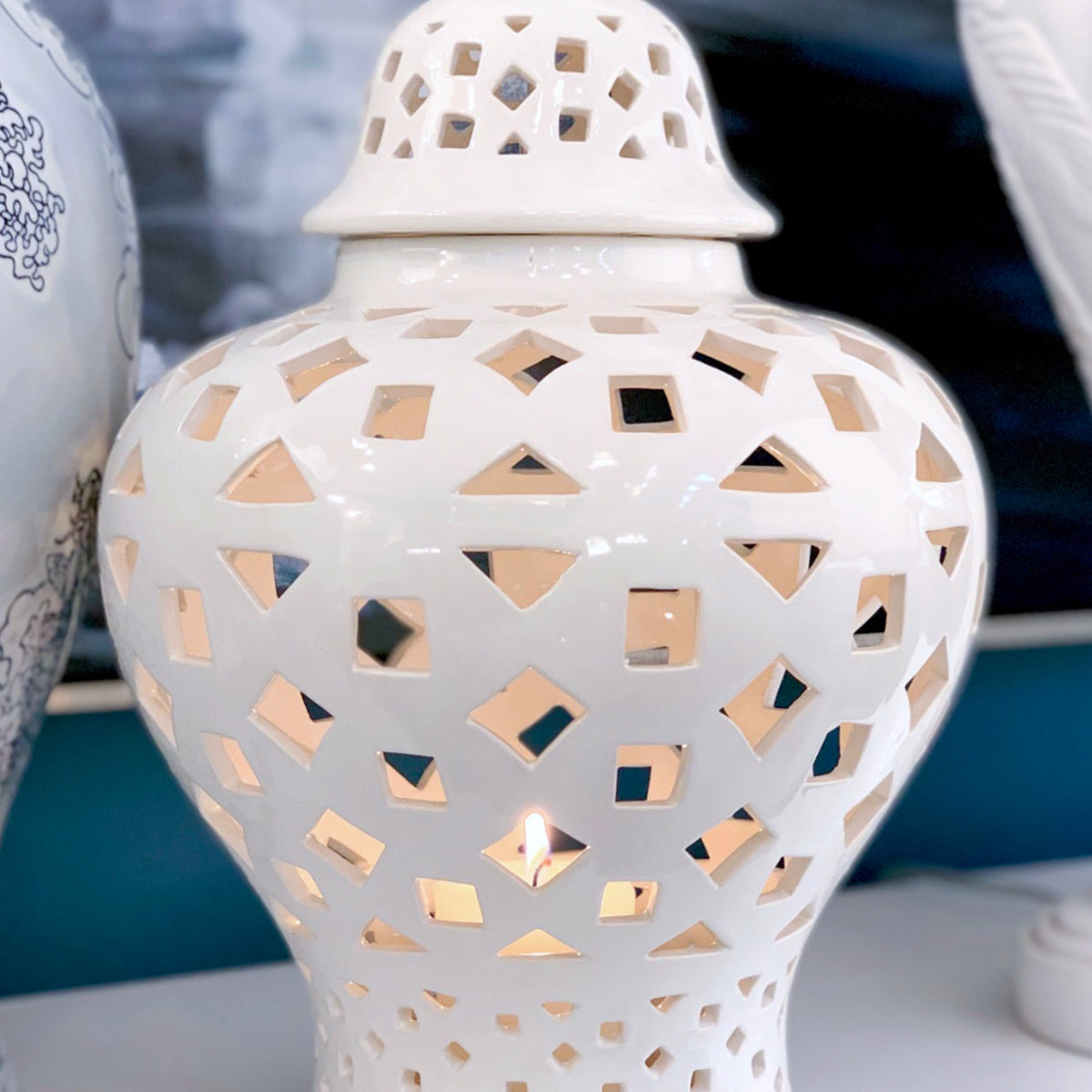 Hamptons Style Geometric Temple Jar In Small – LUXE FURNITURE & HOMEWARES