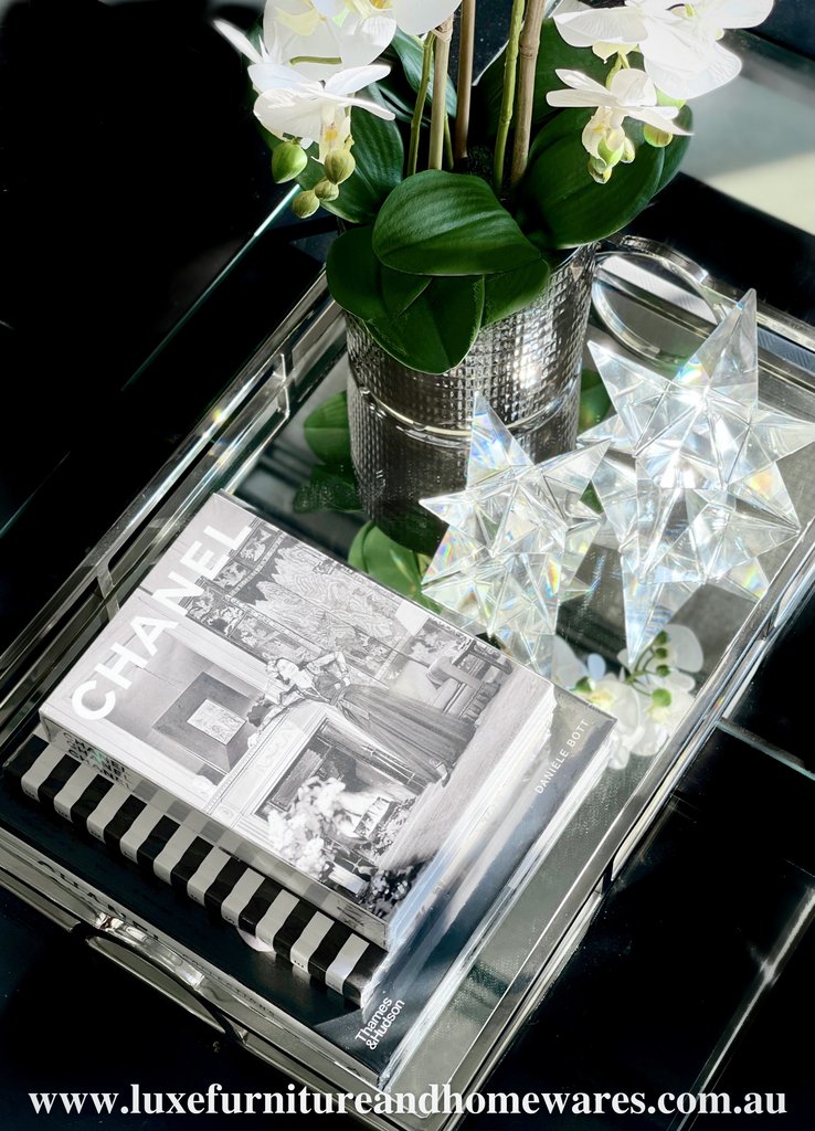 Large Luxury Silver Rectangular Mirrored Tray With Handles – LUXE ...